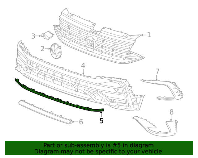 5NN-853-101-J-041 - Grille Molding 2022-2024 Volkswagen Tiguan ...