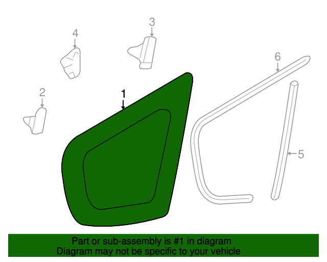 73501-TF0-E01 - Glass, R Quarter (Green)(AGC) 2009-2013 Honda Fit ...