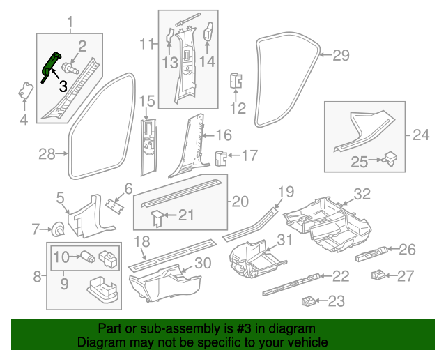 212-695-03-30-9051 - Body A-Pillar Trim Panel Cap 2010-2023 Mercedes ...
