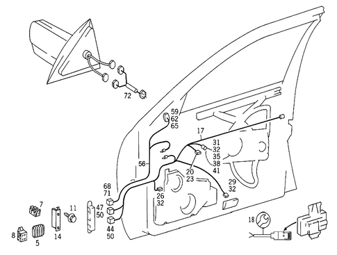 Door Cable Harnesses & Protective Hoses for 1985 Mercedes-Benz 500SEL ...