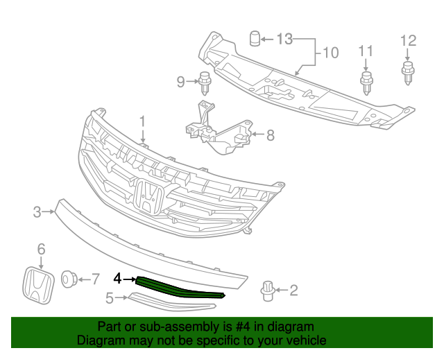 71122-TA0-A11 - Molding R Front Grille Center - 2011 2012 Honda Accord ...