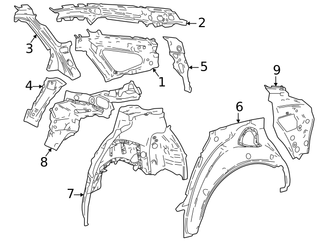 2021-2024 Toyota Mirai Outer Wheelhouse 61631-62020 | OEM Vehicle Parts