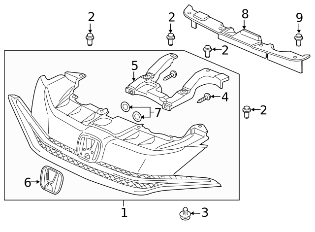 71120-TS8-A51 - Grille Assembly, Front - 2014-2015 Honda Civic ...