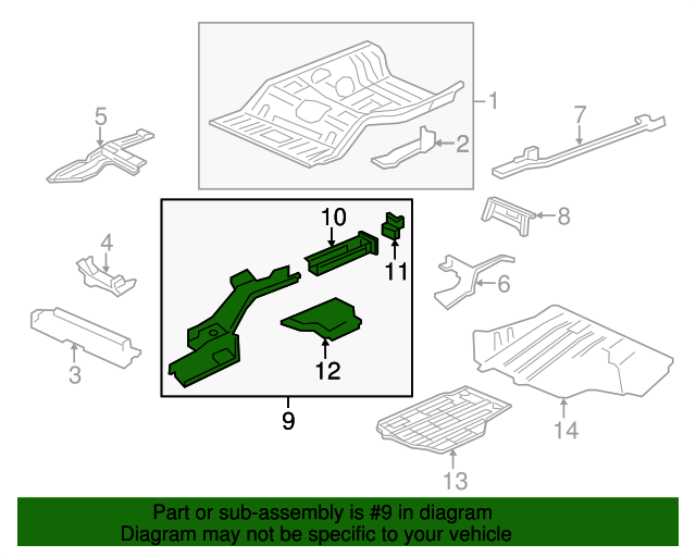OEM 2012 Honda Civic Rail Assembly 65610-TR0-A00ZZ | Honda Automotive Parts