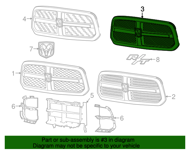 2013-2020 Ram Grille 68148231AC | TascaParts.com