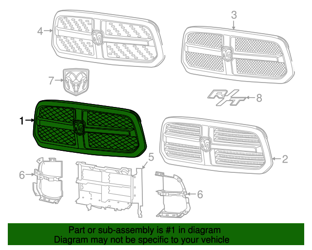 2013-2020 Ram Grille 68093446AC | TascaParts.com