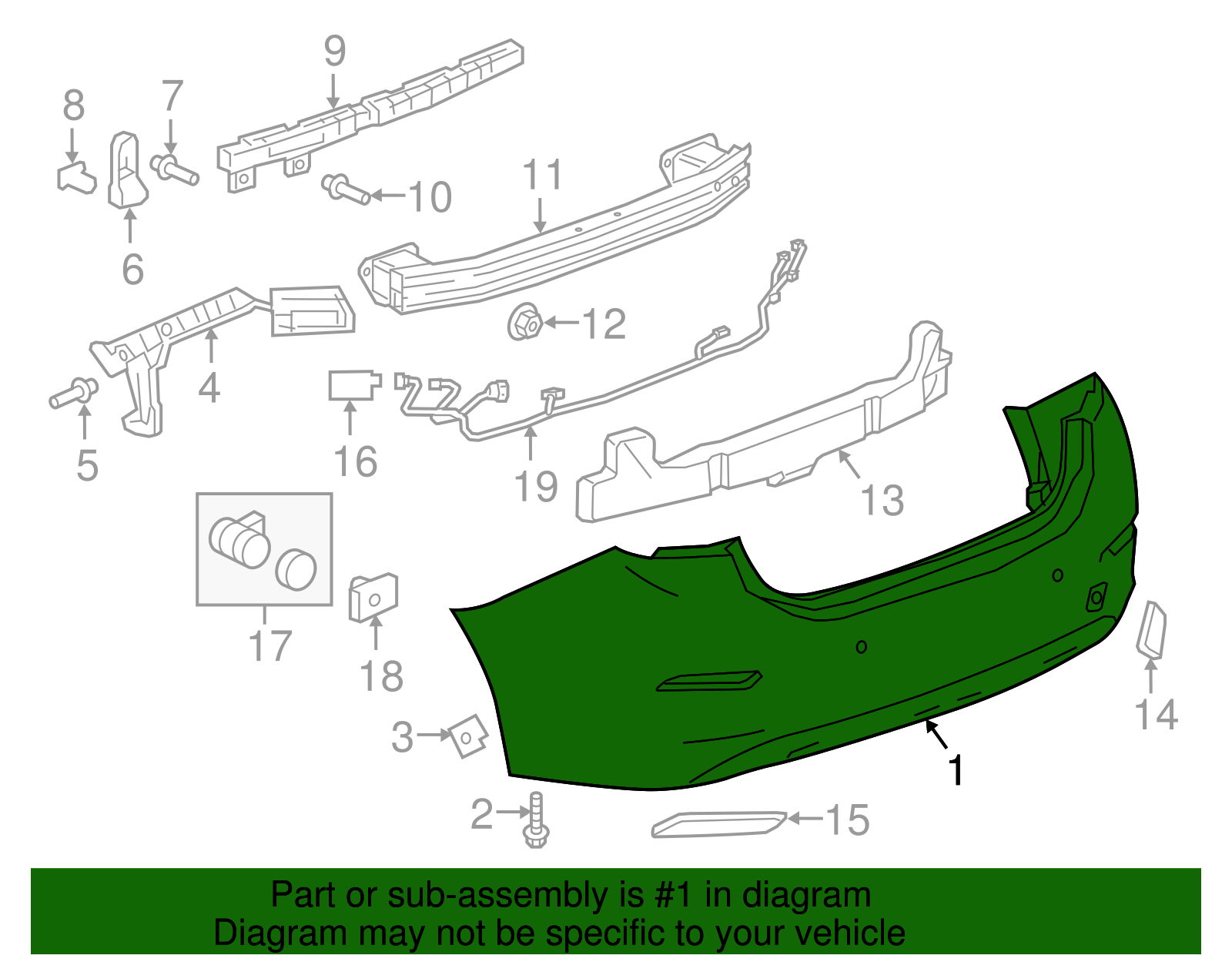 2016-2019 Chevrolet Cruze Rear Bumper Cover 19354103 GM | GMPartsDirect.com