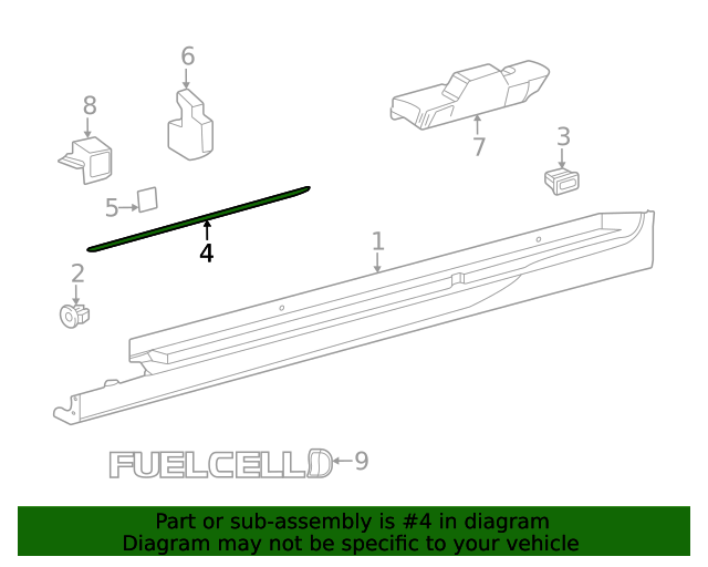 2021-2023 Toyota Mirai Rocker Molding Pad 75861-62040 | Toyota Parts Center