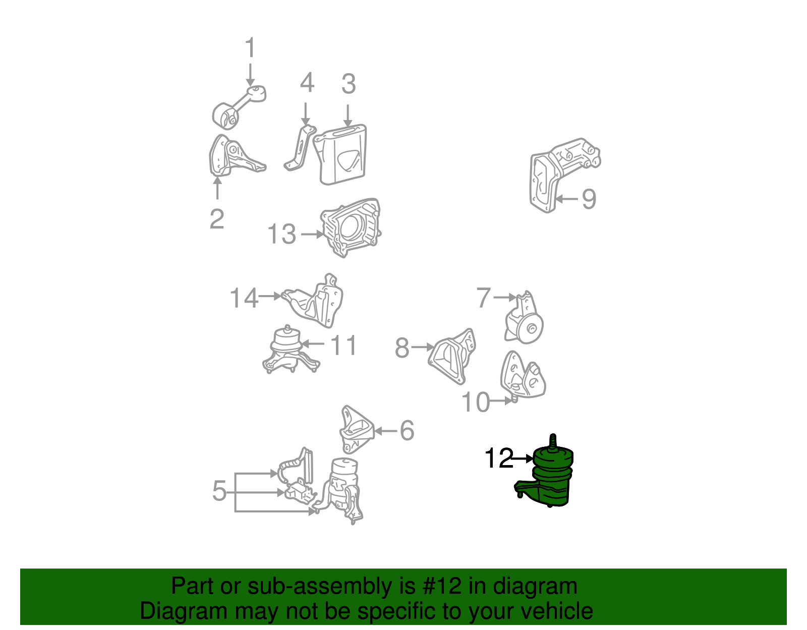 2001-2010 Toyota Insulator, Engine Mounting, Left(For Transverse Engine ...