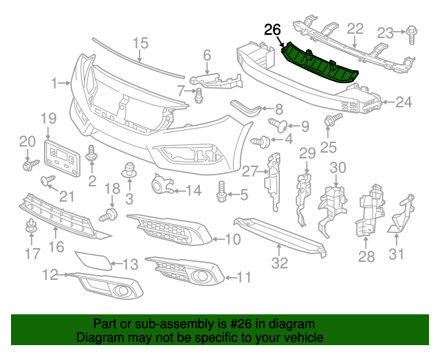 71202-TBC-A00 - Air Deflector 2016-2019 Honda Civic | Honda Parts Online
