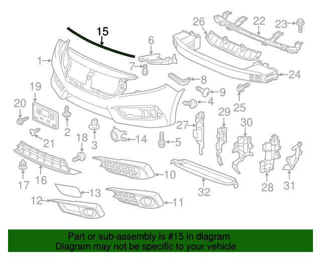 2016-2020 Honda Civic Pad, Front Bumper Foam 71106-TBA-A00 | Honda ...