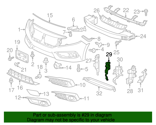 71201-TBC-A00 - Plate, R Front Bumper Side Induction - 2016-2018 Honda ...