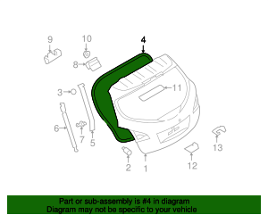 2009-2014 Nissan Murano Weatherstrip 90830-1AA0A | Hoffman Nissan Parts
