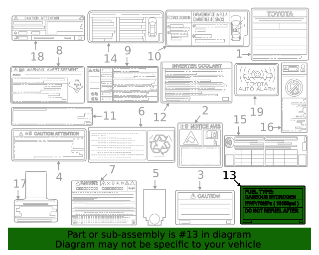 2016-2020 Toyota Mirai Info Label 77A61-62020 | Toyota Parts Center
