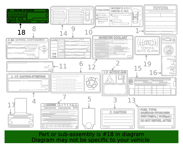 88723-62020 - A/C System Information Label - 2016-2020 Toyota Mirai ...