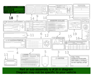 88723-62020 - A/C System Information Label - 2016-2020 Toyota Mirai ...