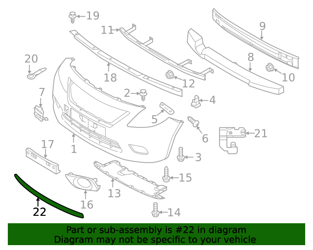2015-2019 Nissan Versa Molding Front Bumper Lower 62084-9KM0B | Nissan ...