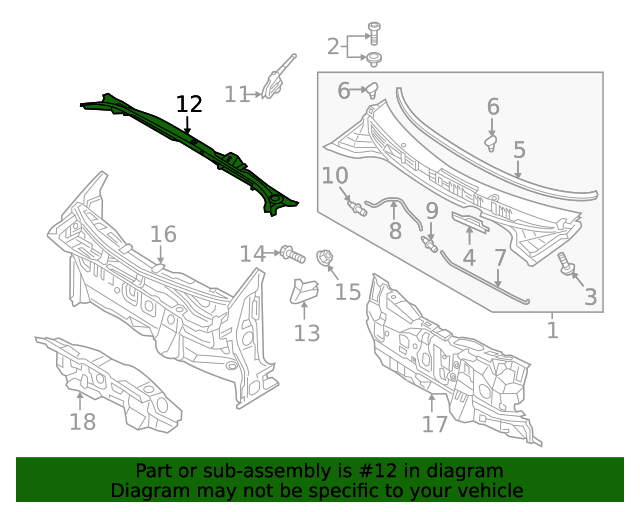 66700-H9000 - Cowl Top Panel 2018-2023 Kia Rio | Kia.Parts Store