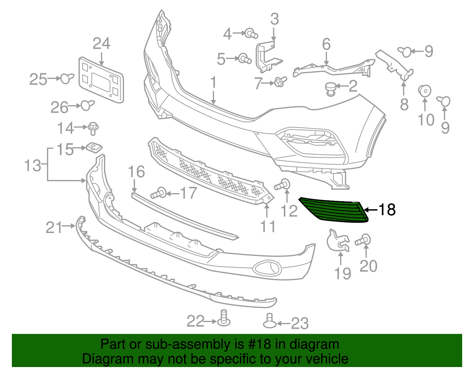 71102-TG7-A00 - Garnish R Front Bumper (A) - 2016-2018 Honda Pilot ...