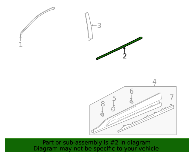42801999 - Front Passenger Side Door Window Belt Reveal Molding ...