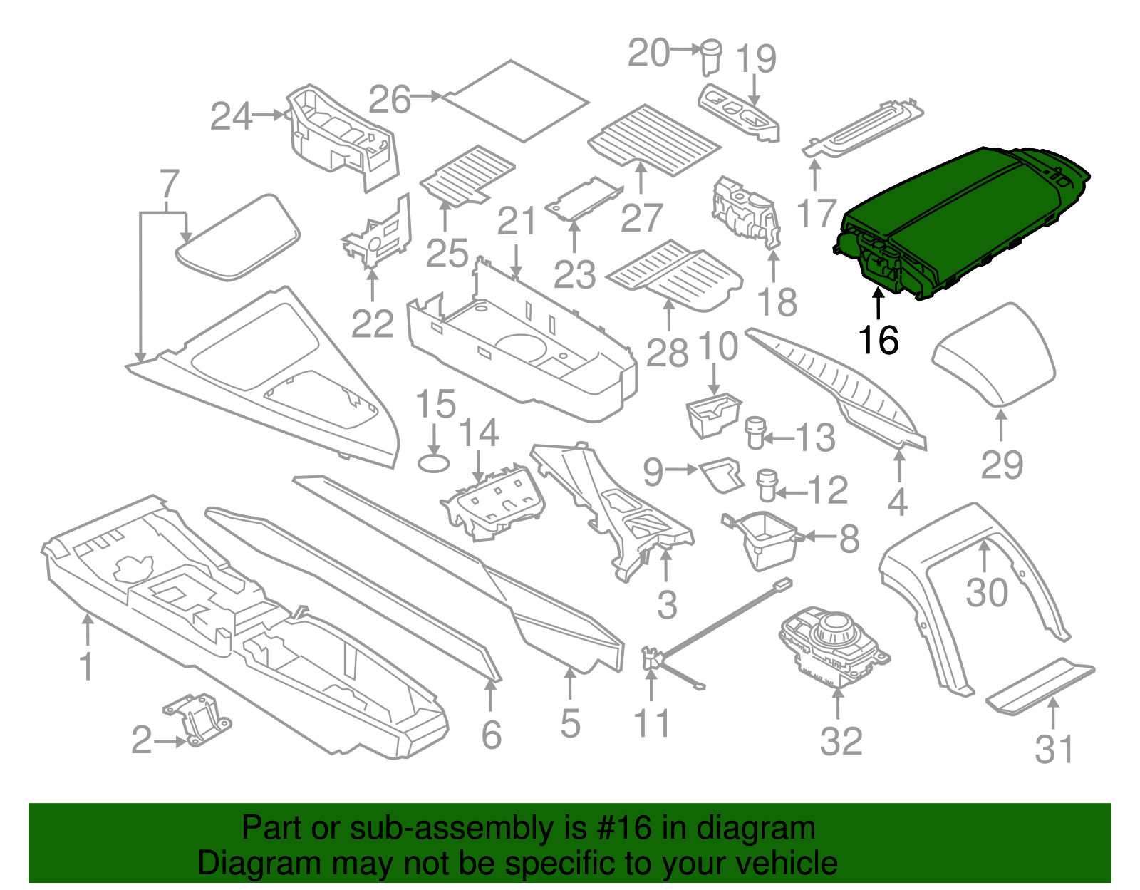51169238310 - 2012-2017 BMW Armrest (51-16-9-238-310) | BMW of South ...