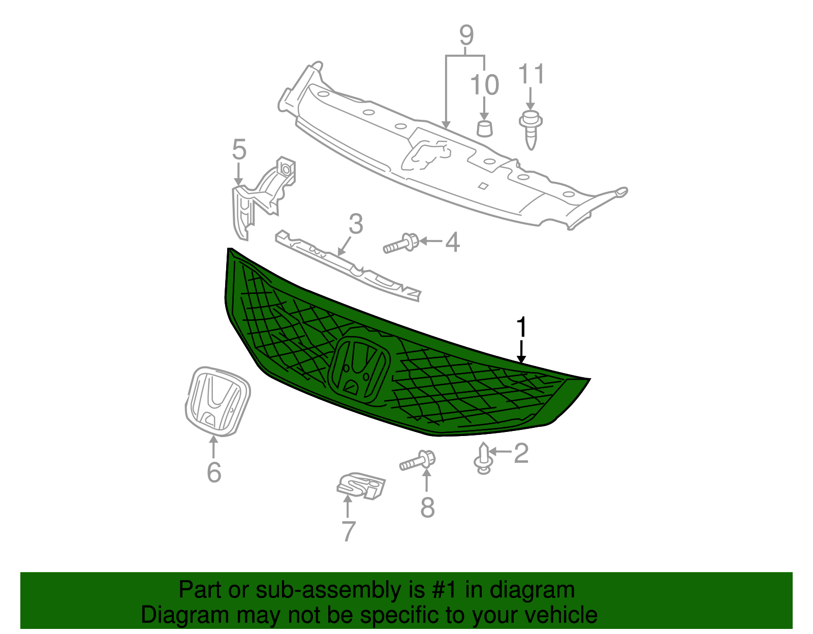 71121-SVA-A50 - 2009-2011 Honda Civic - Base Front Grille | Genuine ...