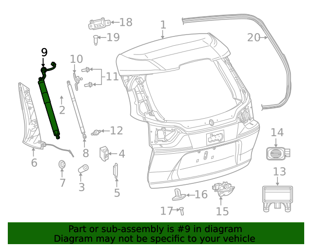 2019-2020 Jeep Cherokee Powerlift-Power Lift-Gate - Driver's Side (LH ...