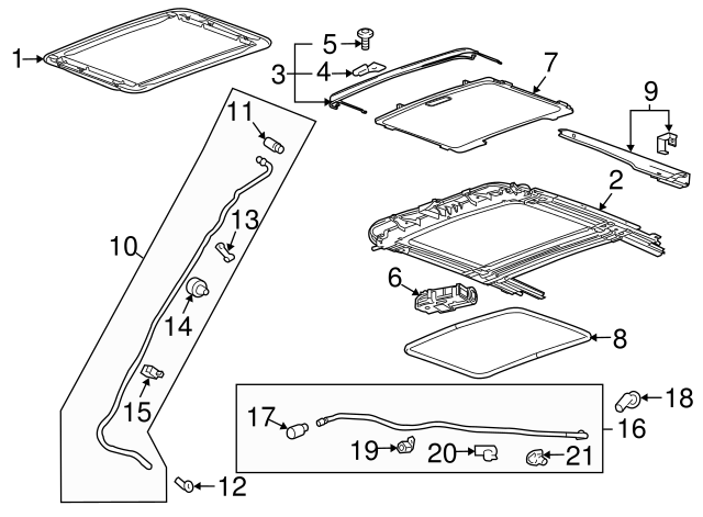 22819990 - Sunroof Panel/Window Guide 2010-2015 Chevrolet Camaro ...
