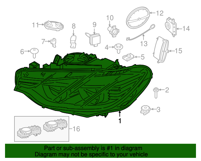 2014-2017 BMW Bi-xenon headlight, right 63-11-7-377-852 ...