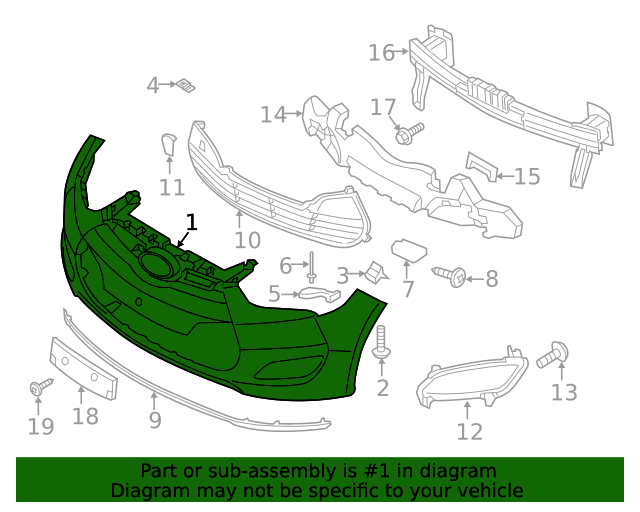 Genuine OEM Bumper Cover Part# 86511-2V000 Fits 2012-2017 Hyundai ...