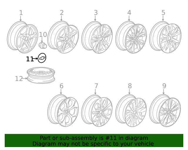 2012-2024 Chevrolet Button Style Center Cap with Bowtie Logo 22863943 ...