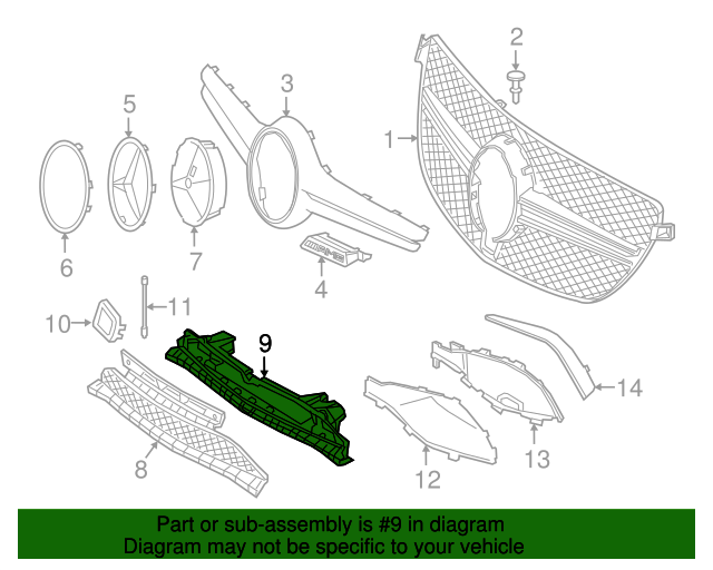 292-885-09-65 - Lower Grille Mount Bracket 2016-2019 Mercedes-Benz ...