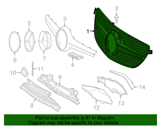 292-885-00-54 - Grille Assembly - 2016-2019 Mercedes-Benz ...