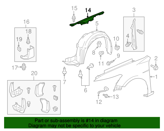 74207-TP6-A00 - Garnish, L Front Fender 2010-2015 Honda | Honda Parts ...