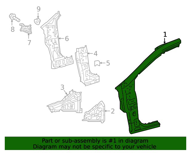 2020-2024 Toyota Corolla Body A-Pillar 61131-12870 | Toyota Parts Center