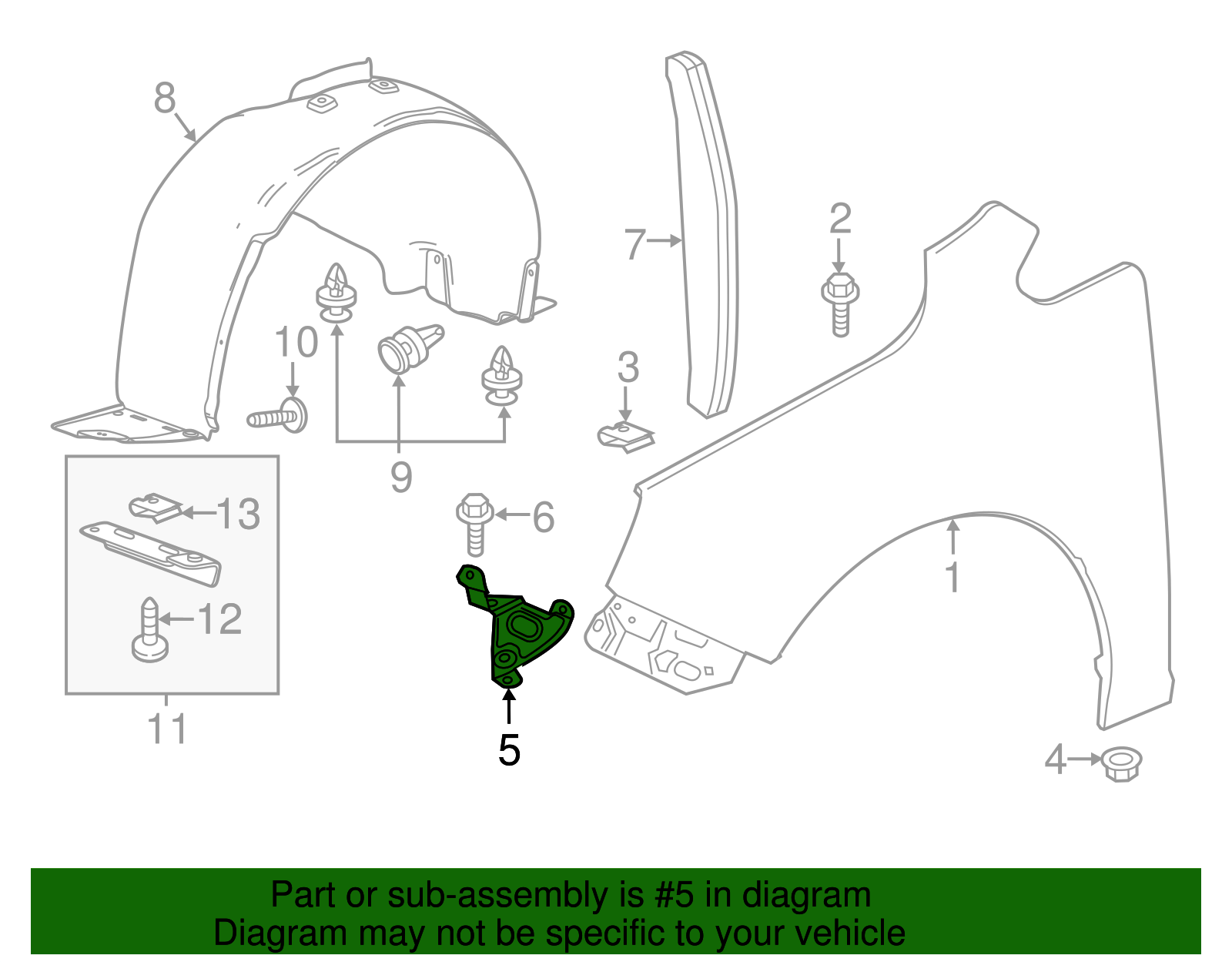 22900547 - Front Passenger Side Fender Bracket 2012-2017 Buick Verano ...