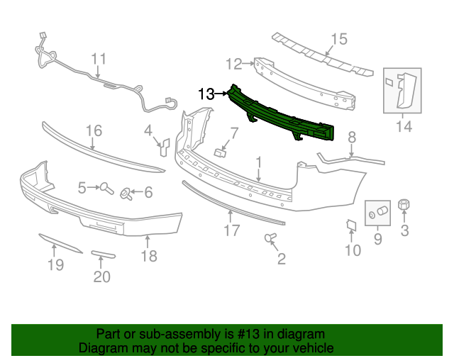 2013-2017 GMC Rear Bumper Energy Absorber 20982429 GM | GMPartsDirect.com