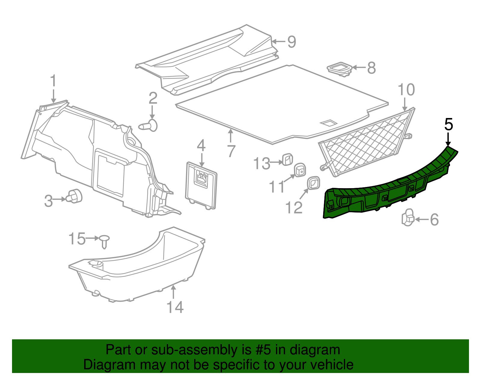 22903111 - Jet Black Rear End Trim Finish Panel 2013-2019 Cadillac XTS ...