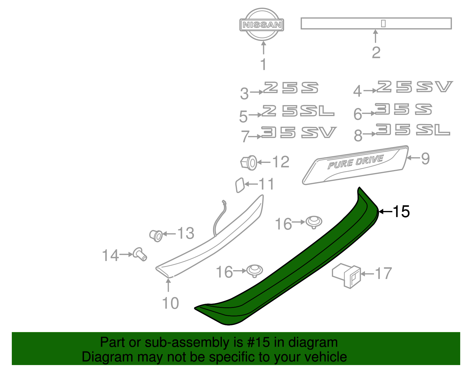 96030-9HS1E - Rear Spoiler - 2016-2018 Nissan Altima | Nissan OEM Parts ...