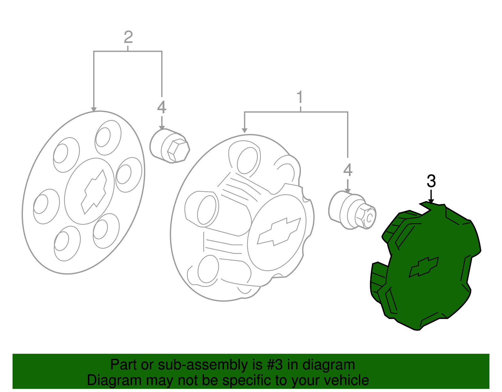 09596007 - Button Style Center Cap with Bowtie Logo - 2007-2014 ...