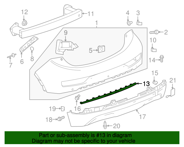 2017-2021 Chevrolet Bolt EV Rear Bumper Fascia Molding 94544842 GM ...