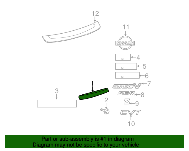 84810-9AF1A - License Molding 2010-2012 Nissan Sentra | Nissan Parts ...