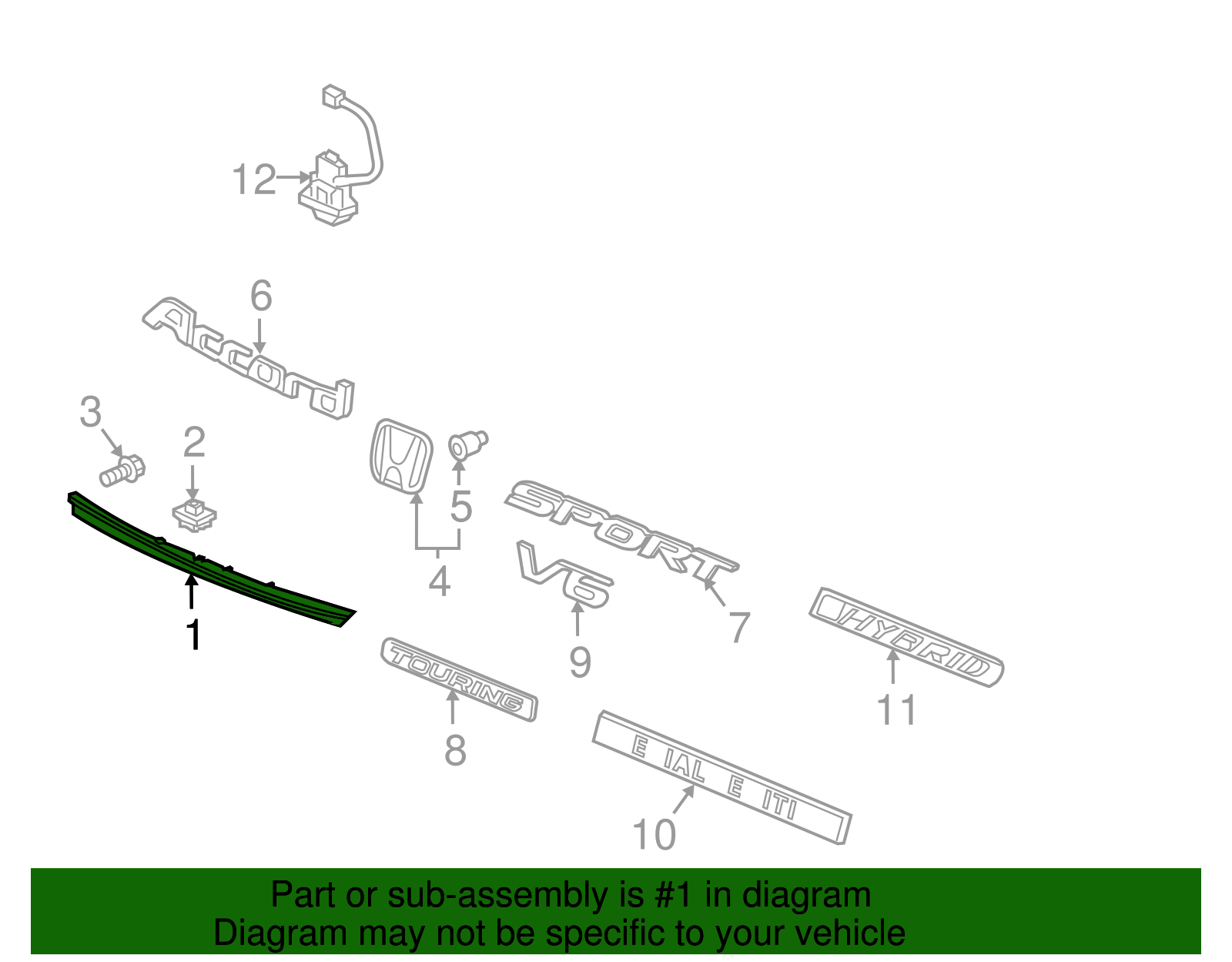 74890-T2F-A31 - 2013-2015 Honda Accord - Garnish Assembly Rear License ...