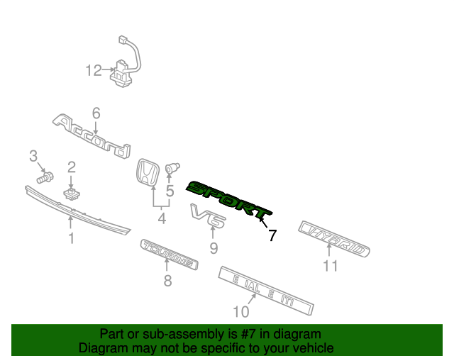 75752-T2A-A01 - Emblem, Rear (Sport) 2013-2017 Honda Accord | Honda ...