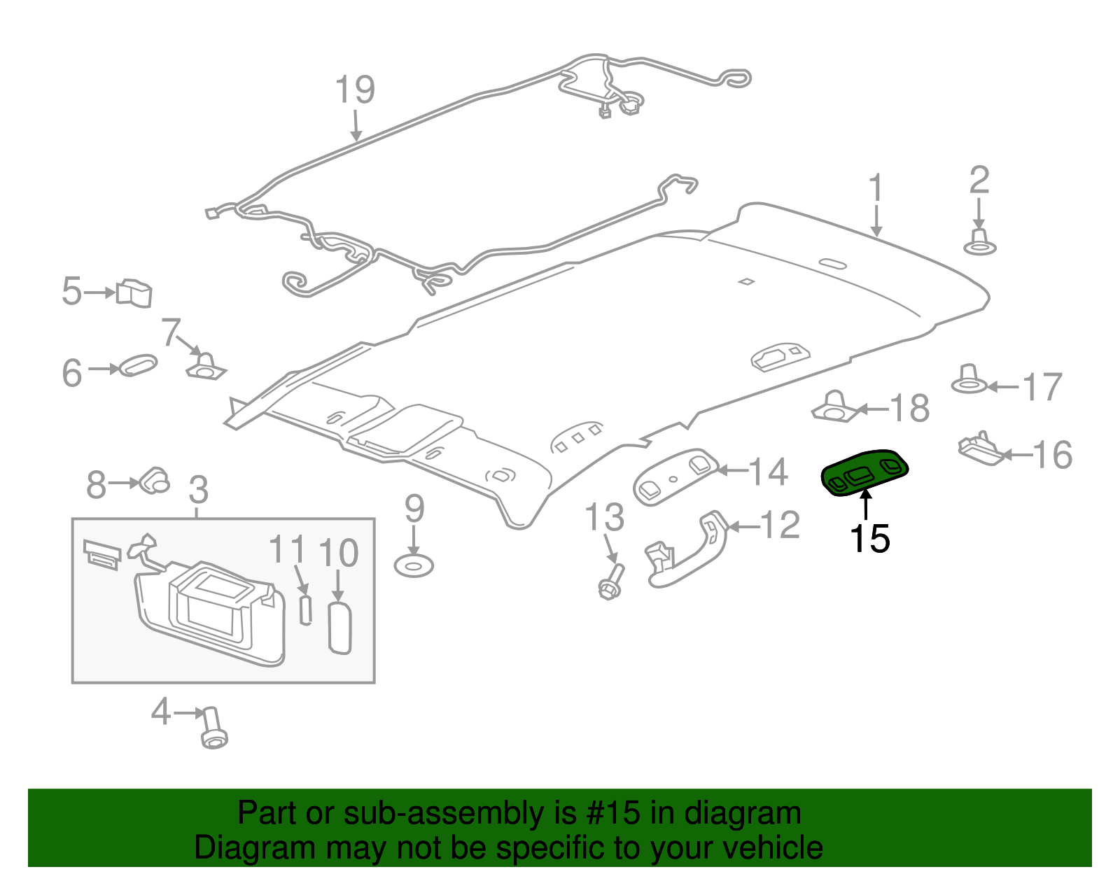 39126062 - Light Opel Gray Driver Side Roof Rail Rear Reading and ...