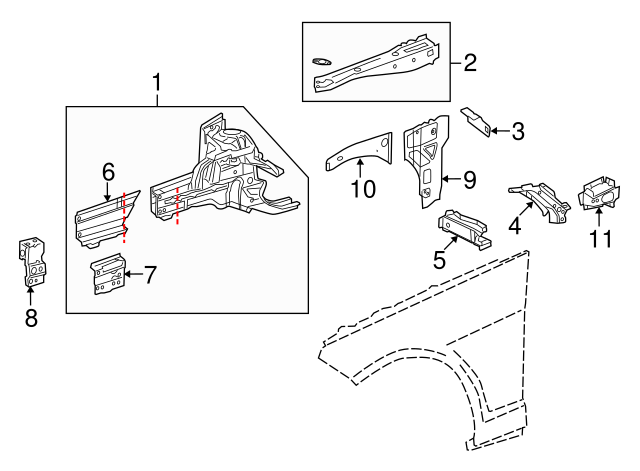 212-637-16-16 - Body A-Pillar Reinforcement 2010-2018 Mercedes-Benz ...