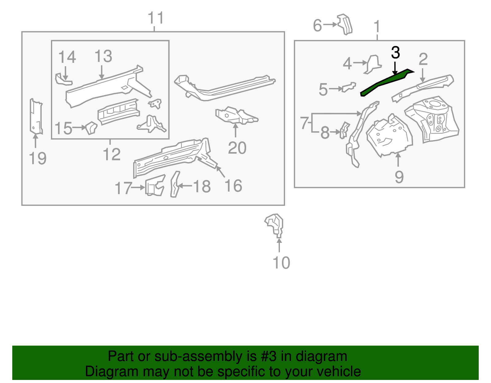 2016-2025 Toyota Fender Rail Reinforcement 53734-02070 | Toyota Parts ...
