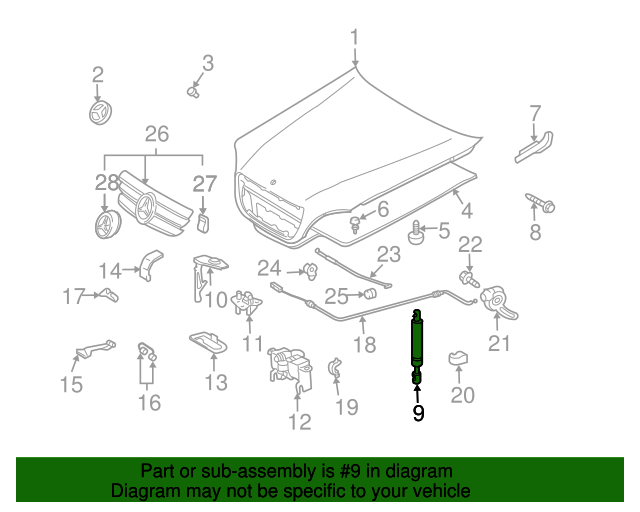 163-880-00-29 - Hood Lift Support 1998-2007 Mercedes-Benz | Mercedes ...
