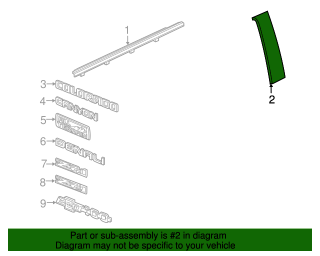 2015-2022 GM Front Driver Side Door Window Frame Rear Outer Blackout ...