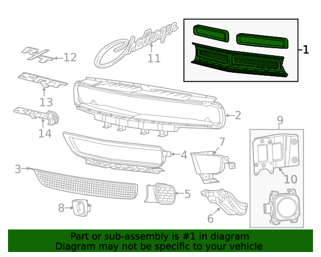 2015-2023 Dodge Challenger Upper Grille 68259754AD | Mopar Parts Canada